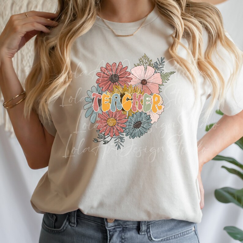 Floral Teacher PNG for Sublimation Teacher Shirt Design Png - Etsy