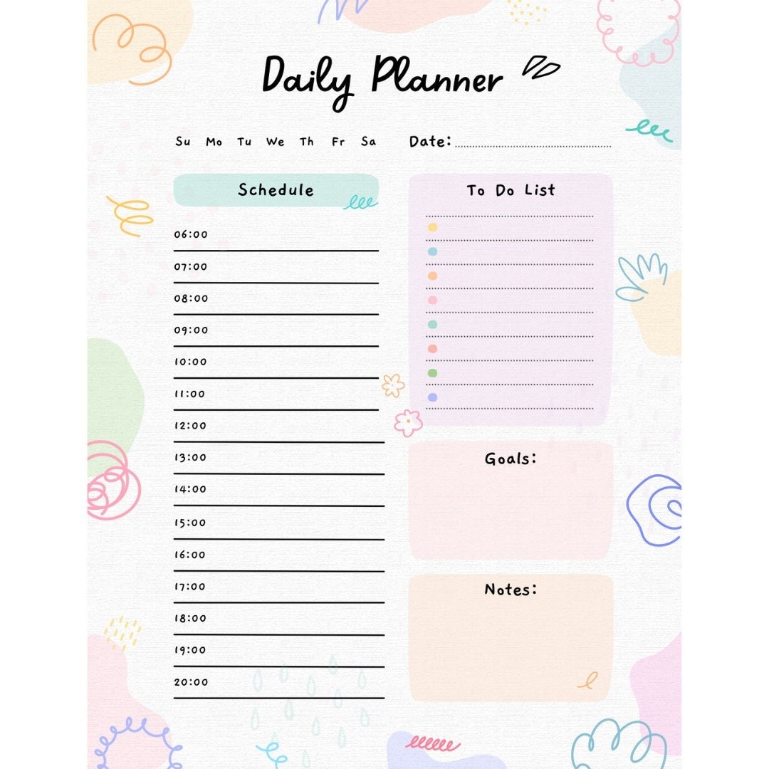 Colorful Daily Planner, Daily Schedule Planner, Digital Planner To-do ...
