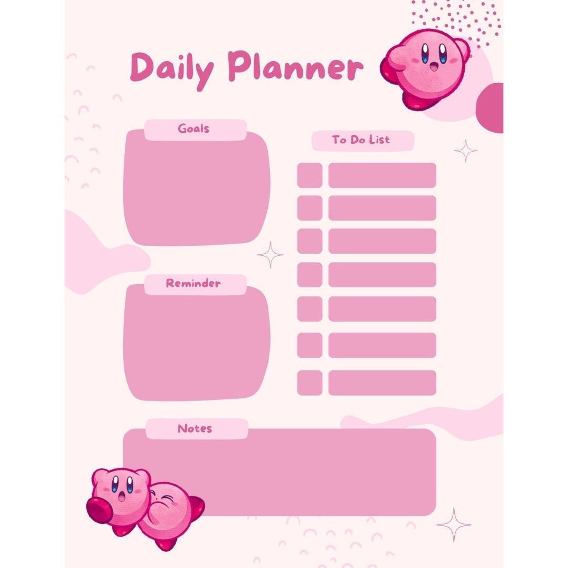 Kirby Daily Planner, Cute Kawaii Planner, Digital Planner, Pink Daily ...