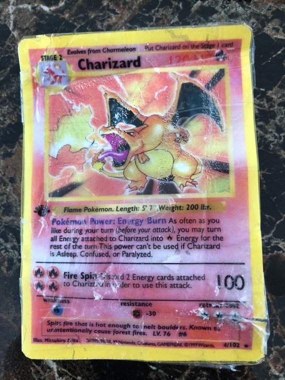 First Edition Shadowless Charizard Pokemon Card Damaged 1st - Etsy