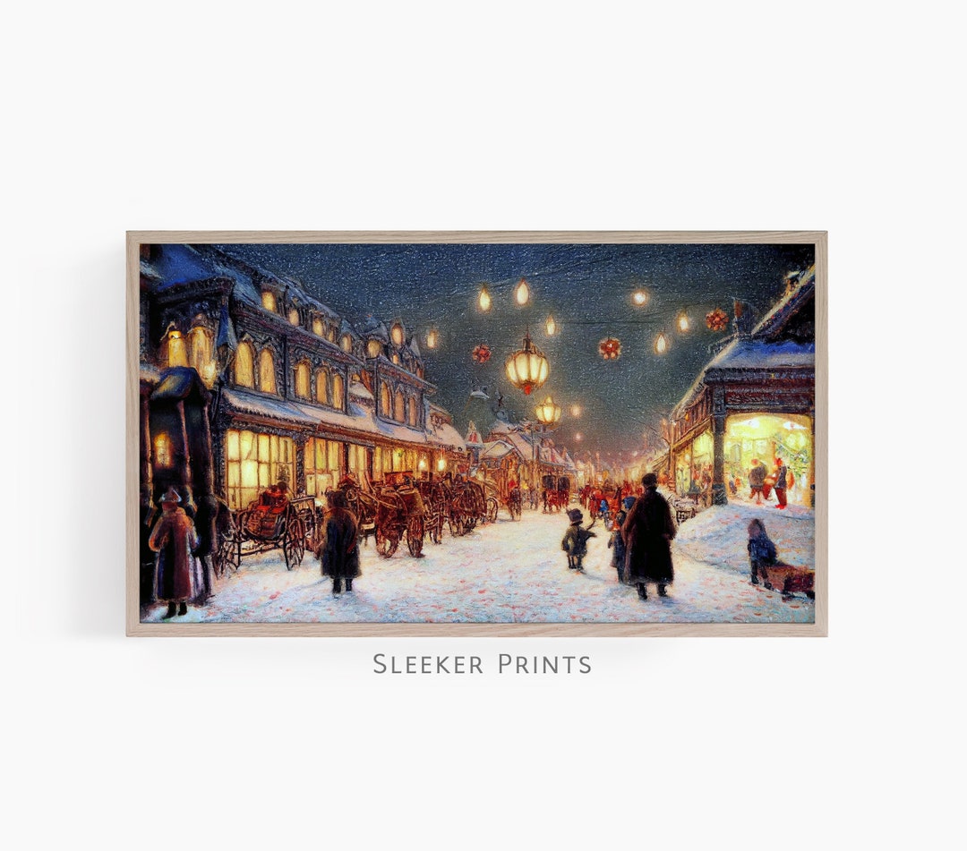 Vintage Victorian Christmas Village Art for Frame Tv, Winter Frame Tv ...