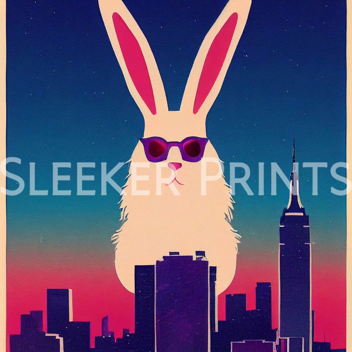 Printable Surreal Bunny Artwork 80's Retro Style Giant - Etsy