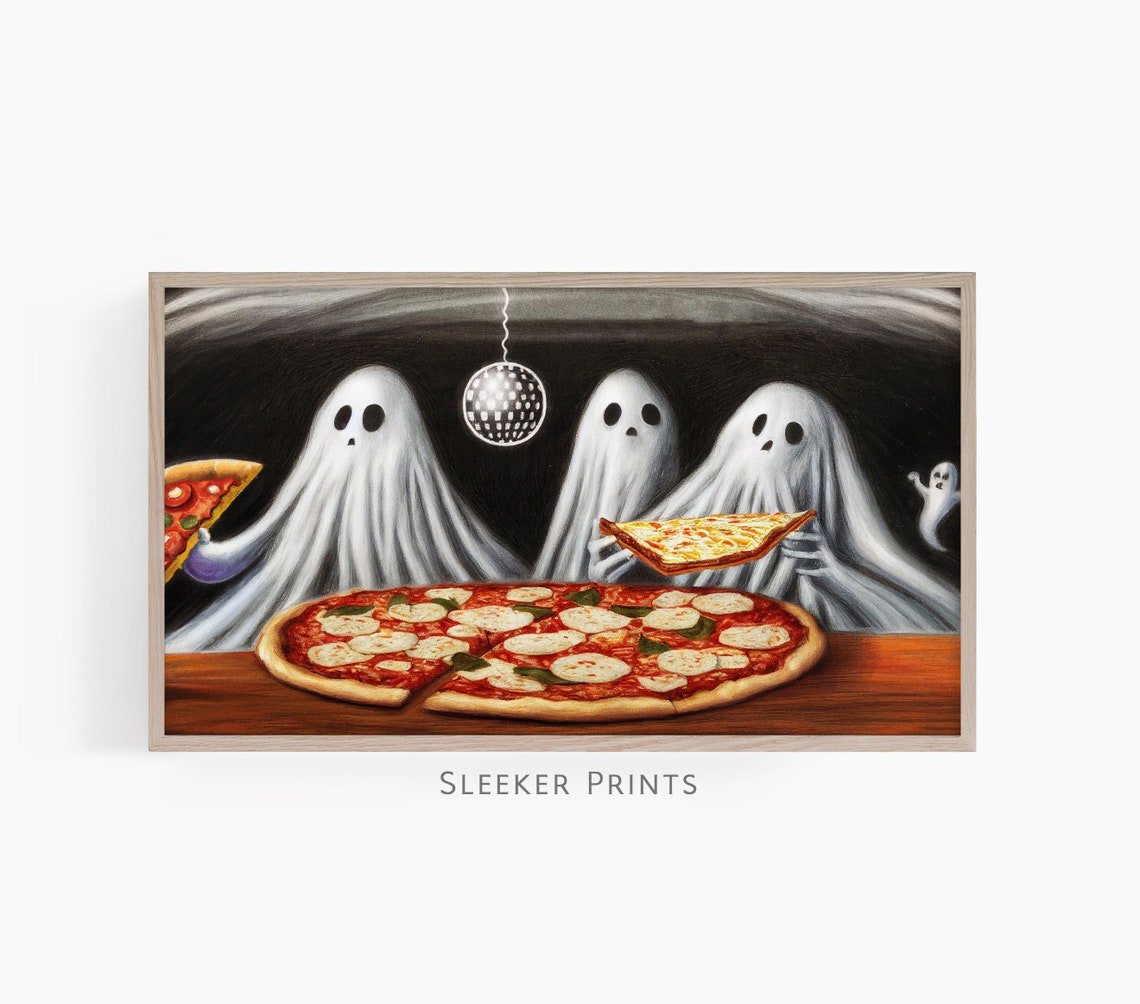 Art Frame Tv Cute Ghosts Having Pizza Party, Halloween Samsung Frame ...