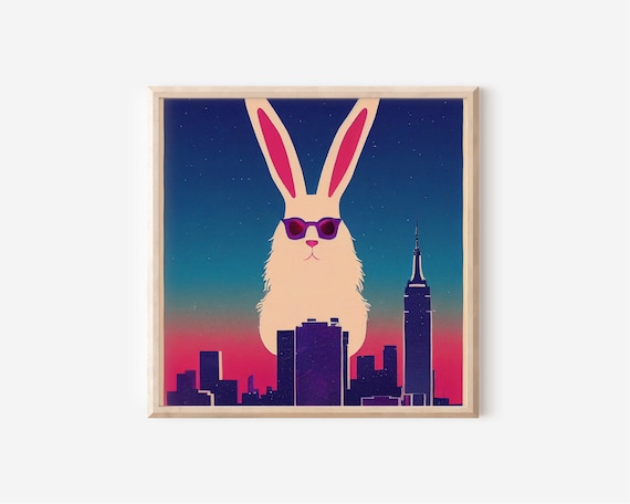 Printable Surreal Bunny Artwork 80's Retro Style Giant - Etsy