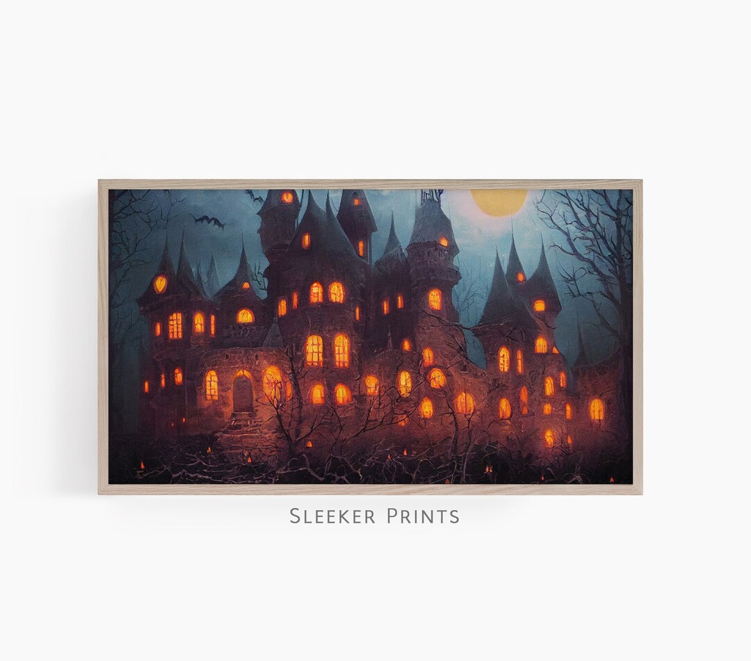 Creepy Haunted House Frame Tv Art 4K, Halloween Full Moon Night Art for ...