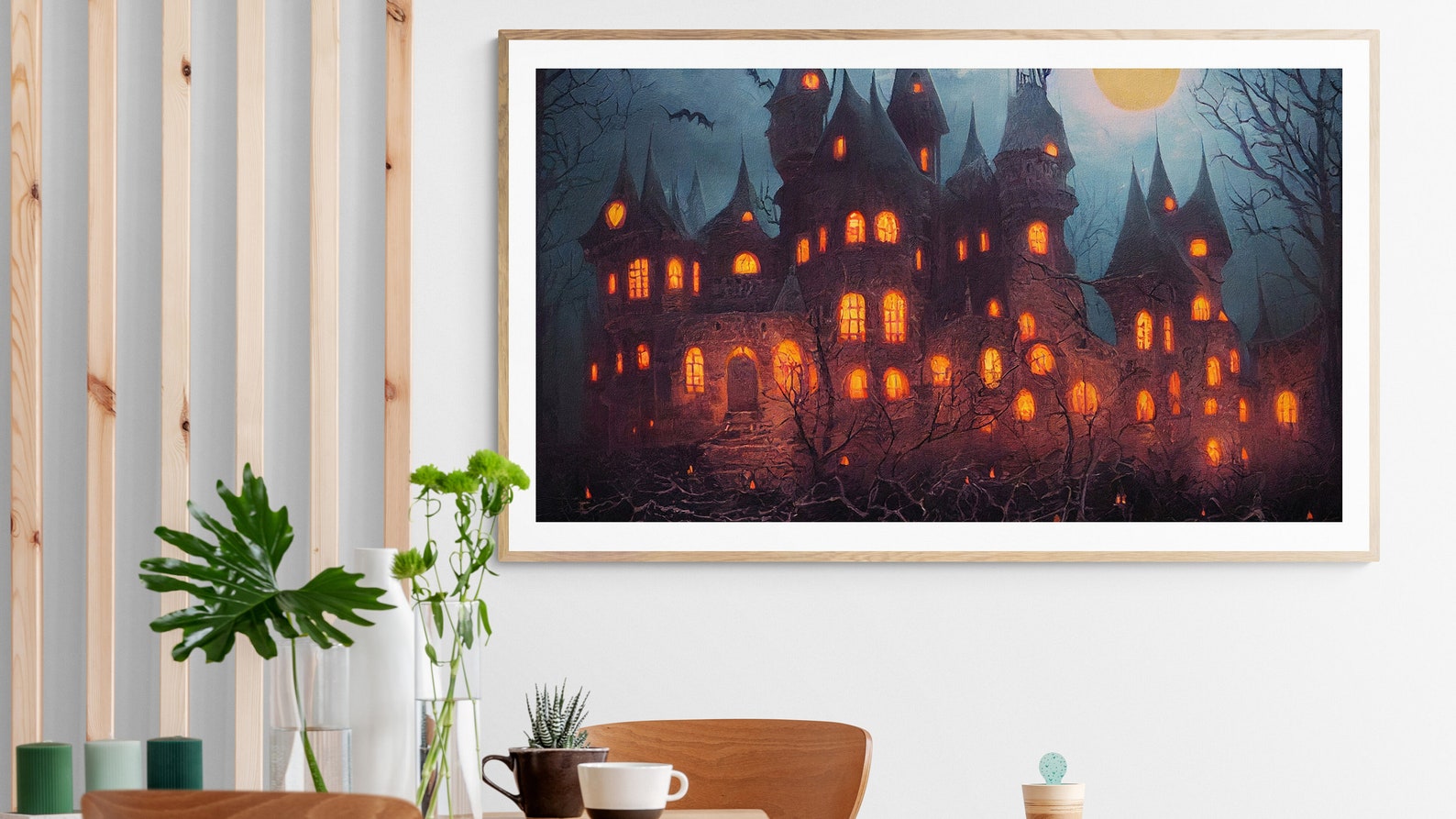 Creepy Haunted House Frame Tv Art 4K, Halloween Full Moon Night Art for ...