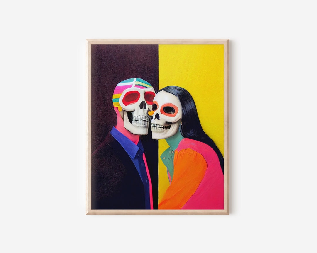 Printable Contemporary Skull Digital Art, Skull Print Gift for Couples ...