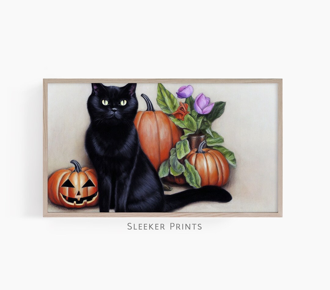 Black Cat Tv Frame Art, Halloween Frame Tv, Spooky Frame Tv Art 4K ...