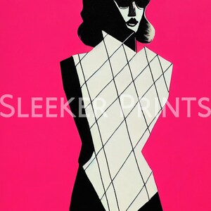 Printable Abstract Woman Wall Art, Geometric Female Body, Hot Pink ...