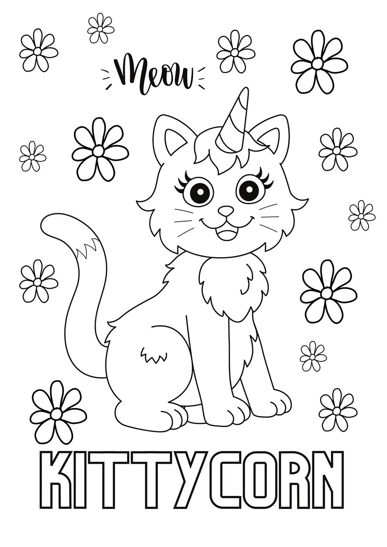 Kittycorn Coloring Page Instant Downloads in Black PNG, PDF, Jpg ...