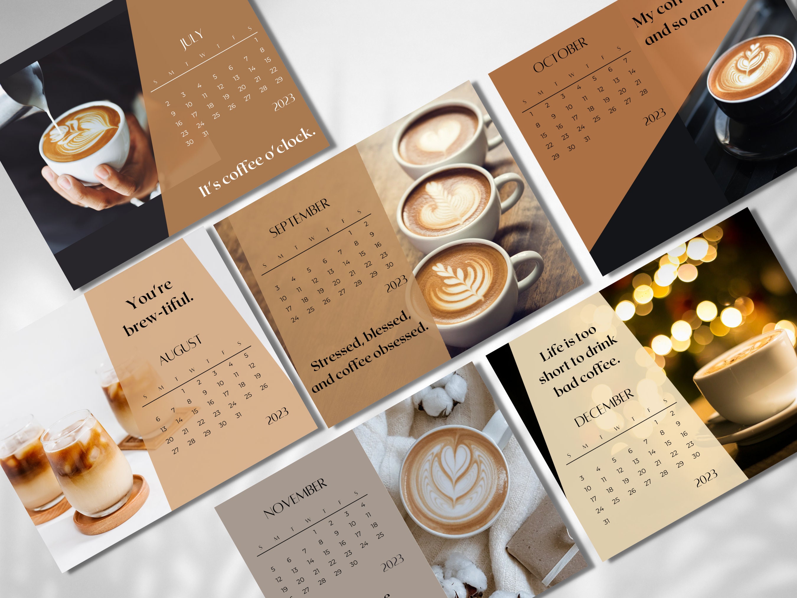 2023 Coffee Themed 12 Month Calendar, 11x8.5 A4 PDF, Printable, Digital ...