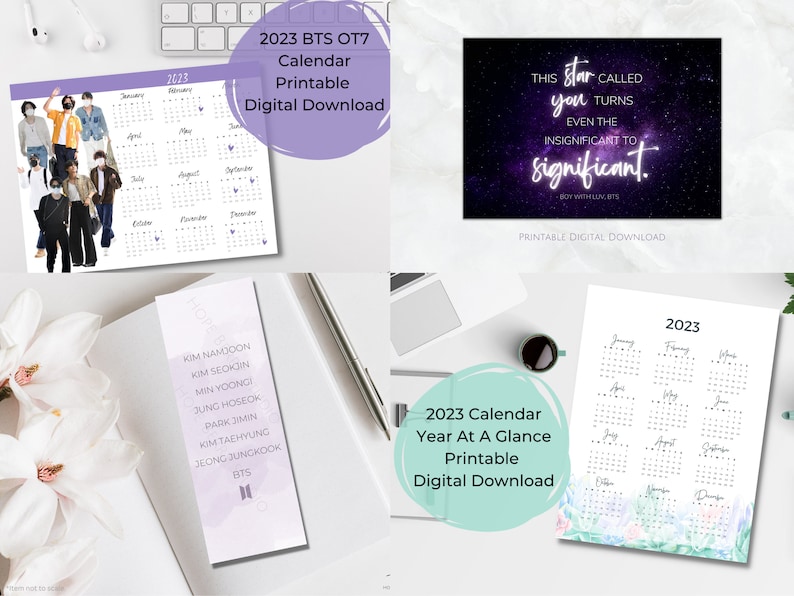 BTS Taehyung 2024 Calendar, Year at a Glance, 11x8.5" PDF, JPG ...