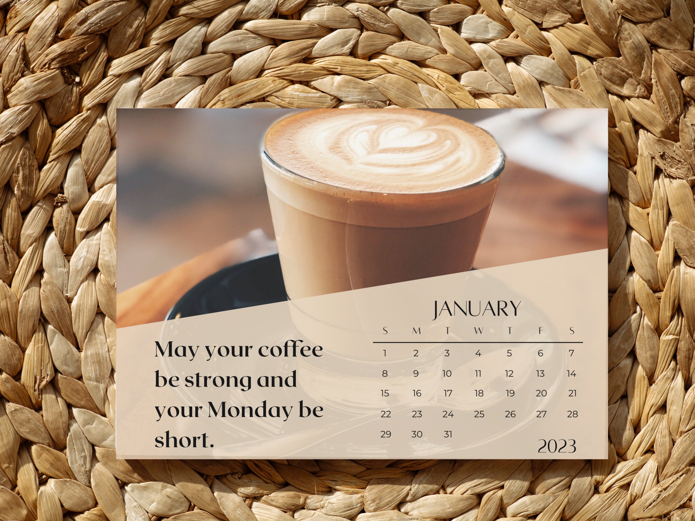 2023 Coffee Themed 12 Month Calendar, 11"x8.5" A4 PDF, Printable ...