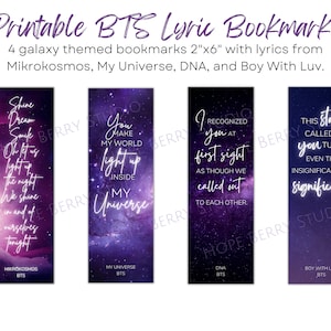 BTS Galaxy Lyric Bookmarks, Printable, Digital Download PDF - Etsy