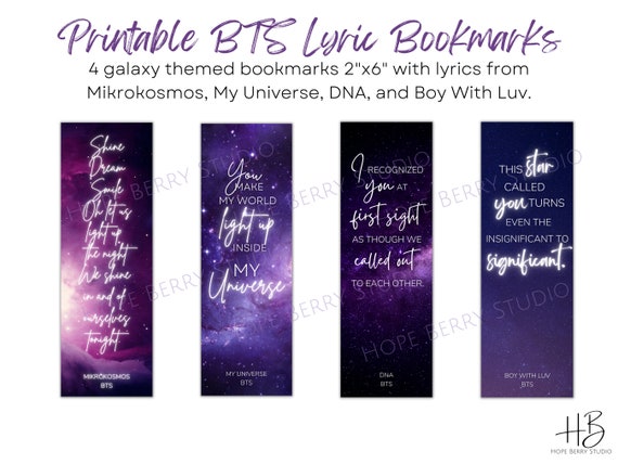 BTS Galaxy Lyric Bookmarks Printable Digital Download - Etsy