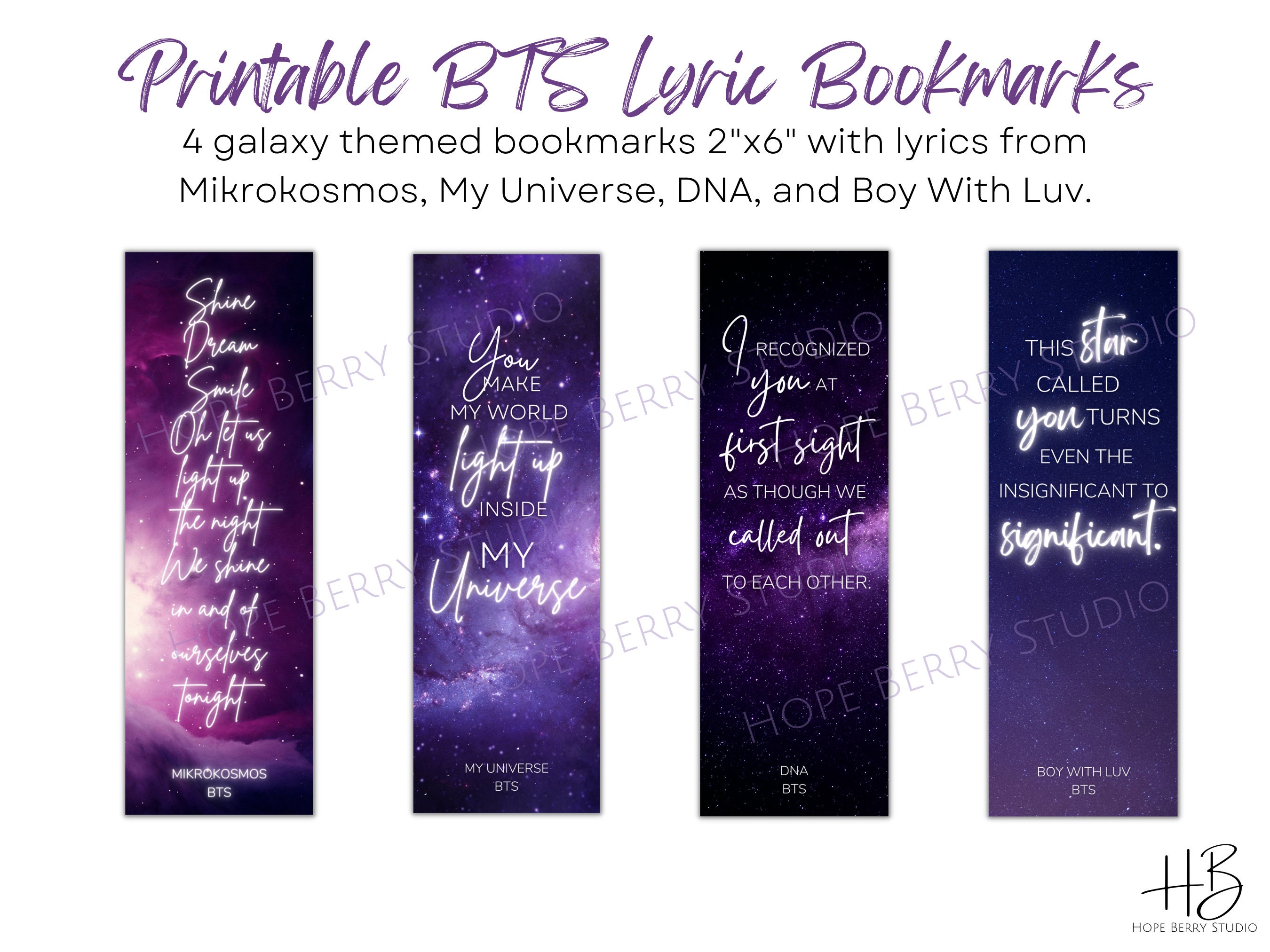 BTS Galaxy Lyric Bookmarks, Printable, Digital Download PDF - Etsy