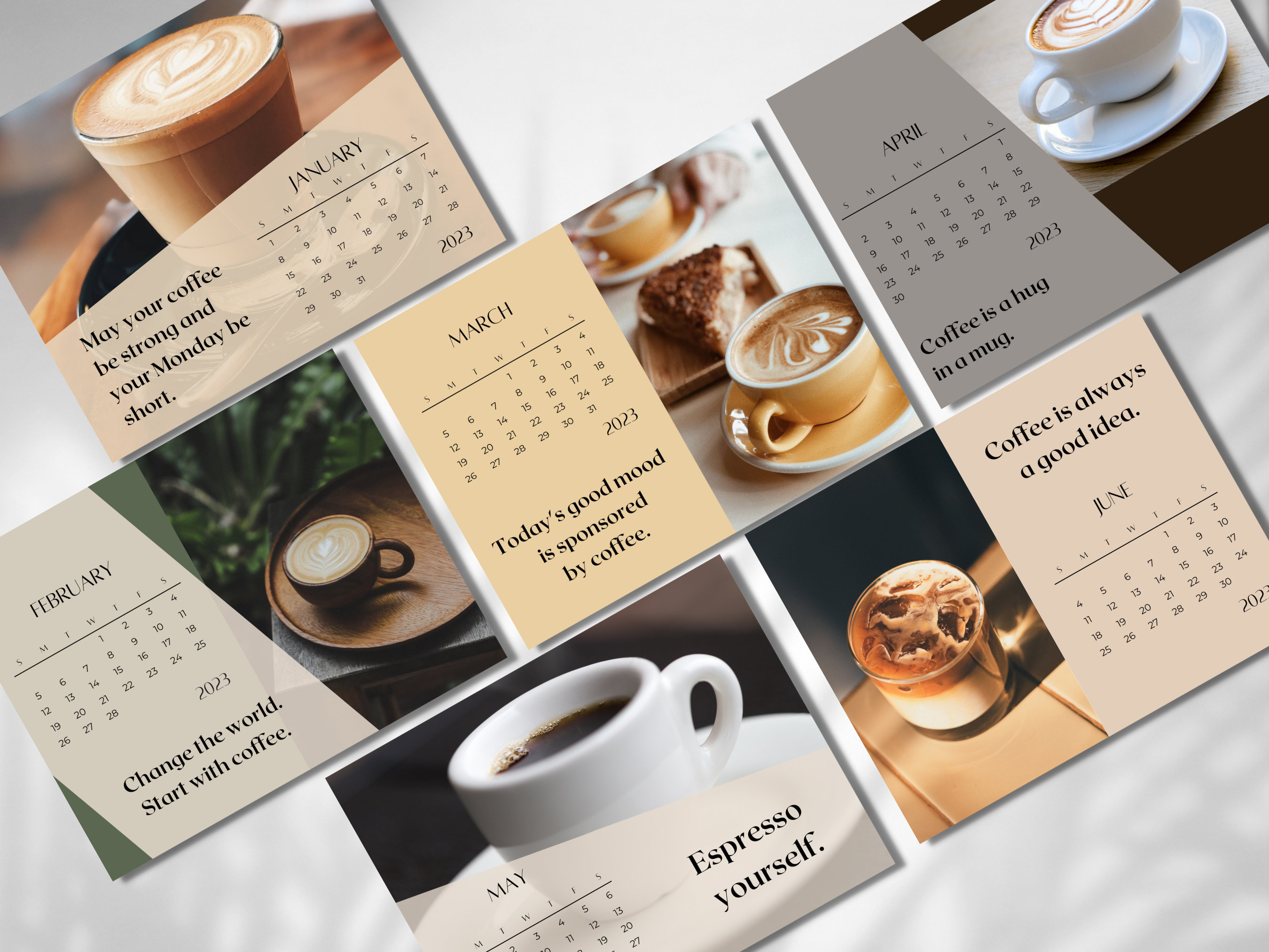 2023 Coffee Themed 12 Month Calendar, 11"x8.5" A4 PDF, Printable ...