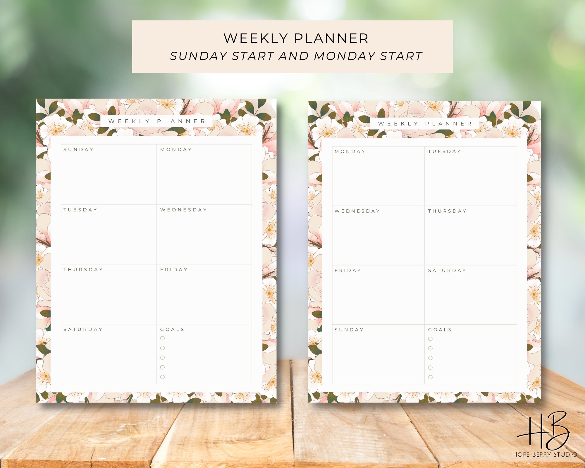 Magnolia Floral Printable Planner: Monthly, Weekly, Daily, and Notes ...