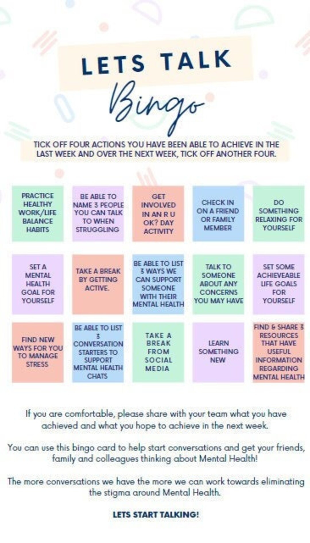 Lets Talk Mental Health Workplace Activity - Etsy