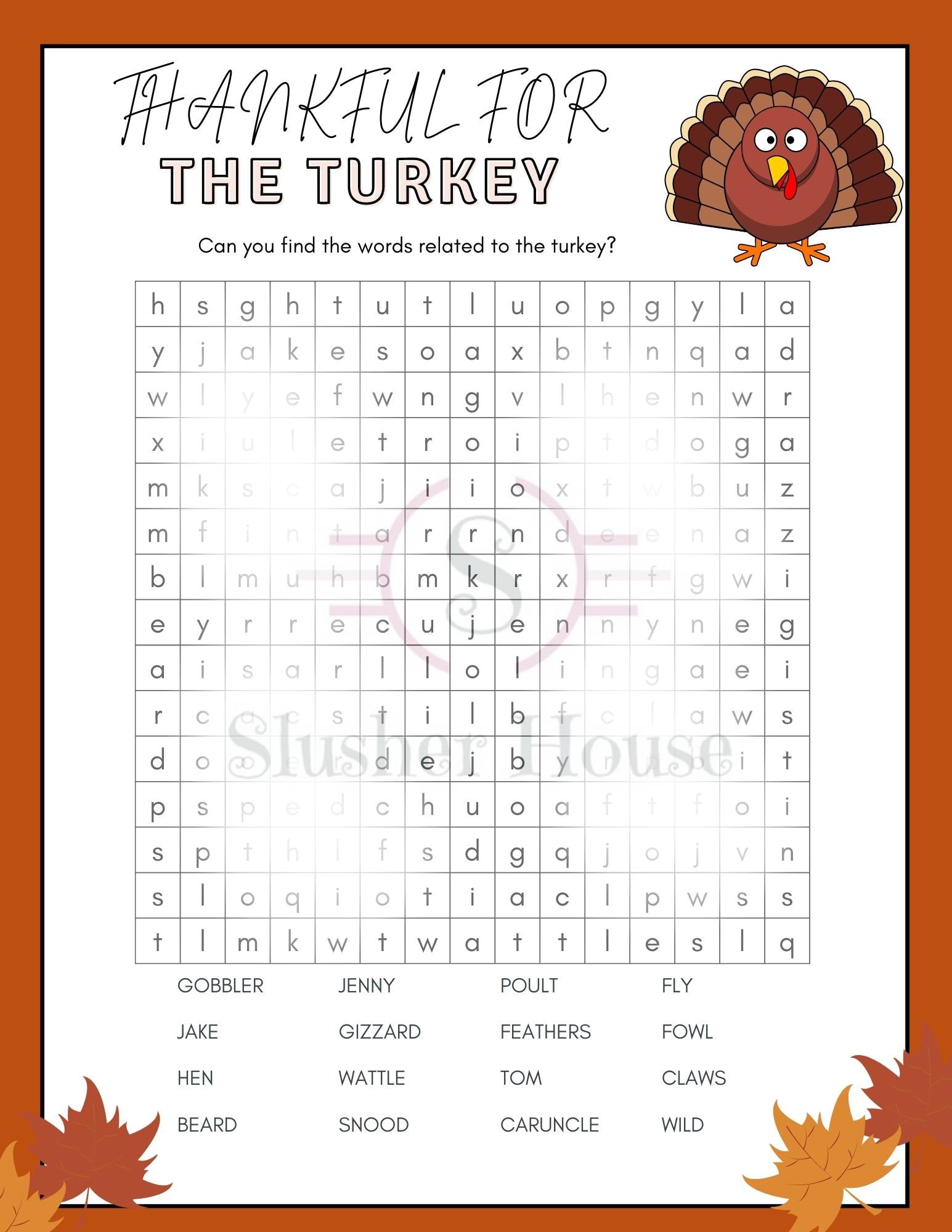 Thanksgiving Turkey Word Search, Thanksgiving Activity, Printable ...