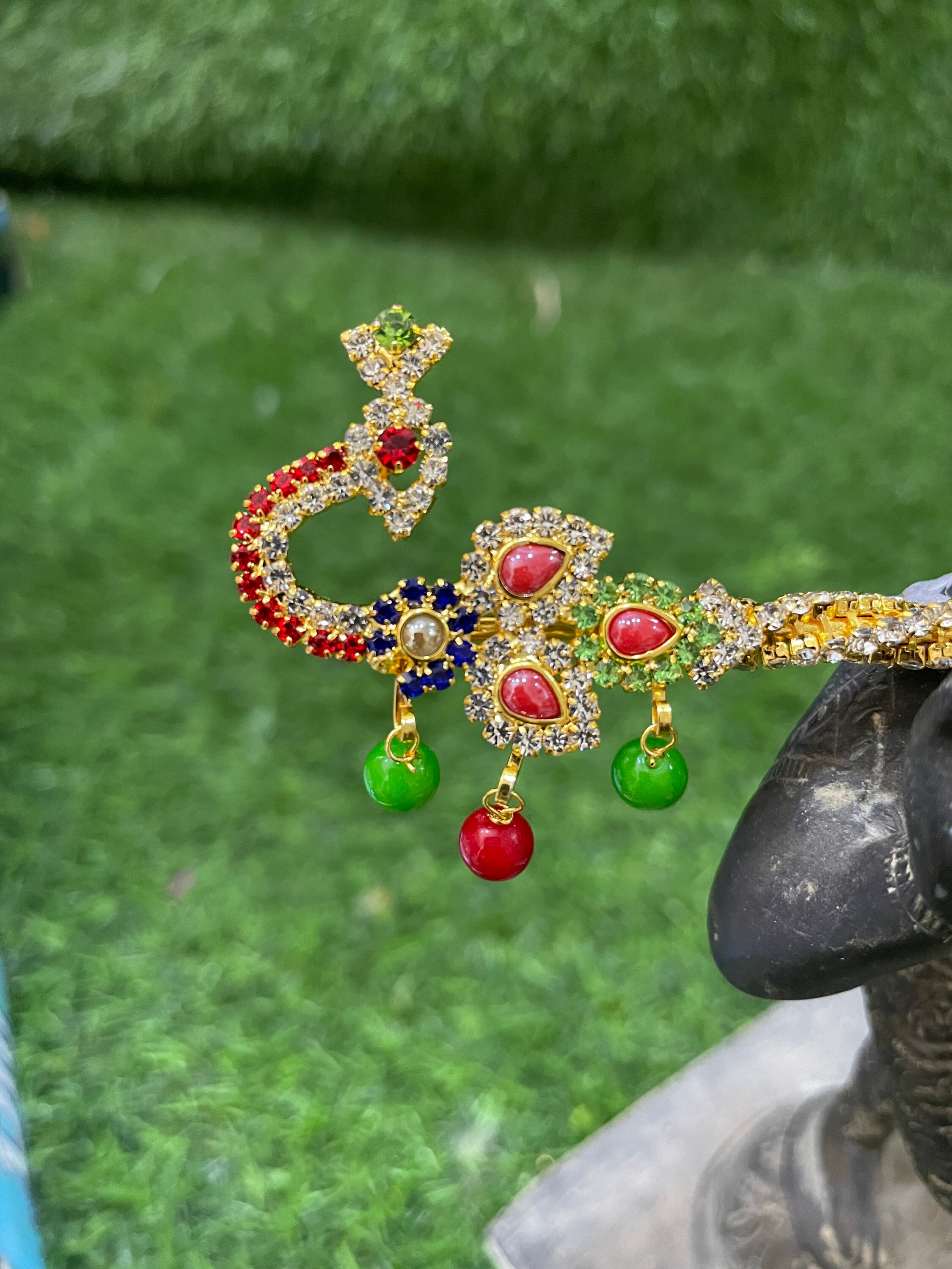 Stone Embellished Colorful Flute for Krishna / 4 Inch Long Bansi ...