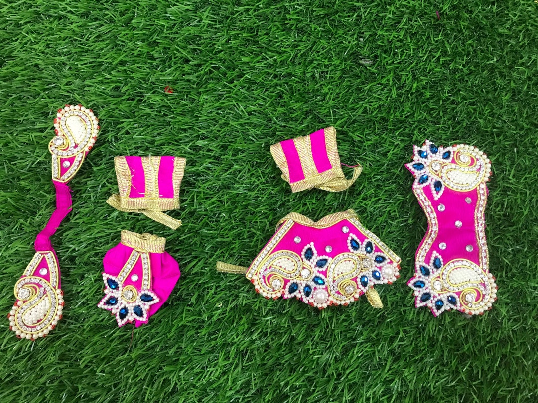 Designer Pink Colour Radha Krishna Dress / Resham Embroidery and Stone ...