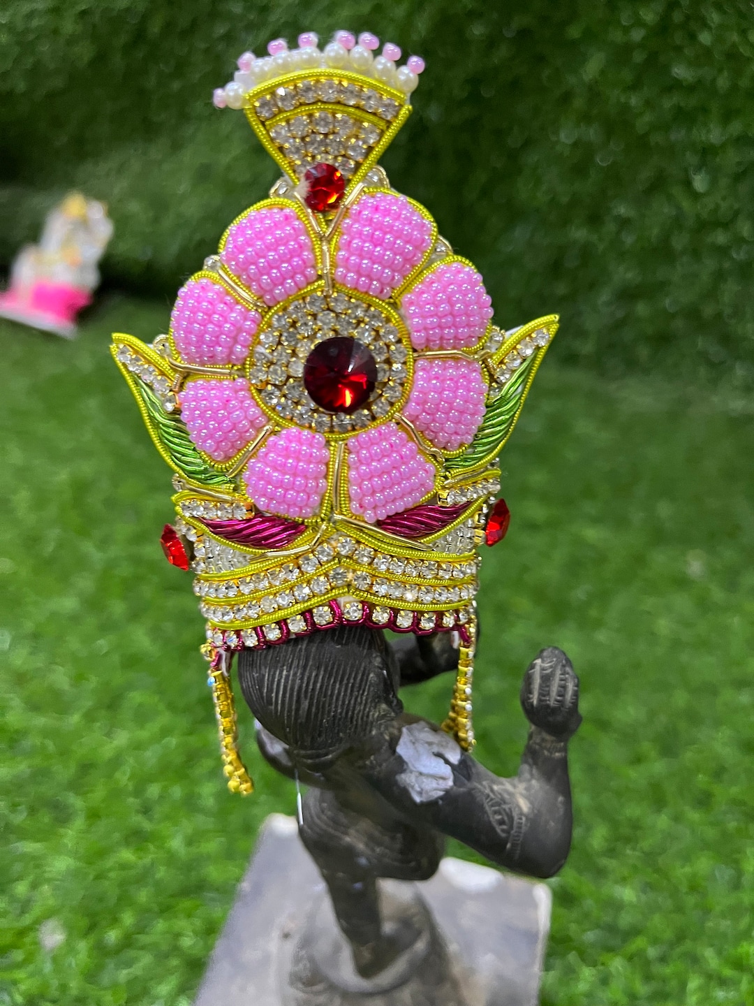 Pink Krishna Kanha Ji Mukut / Gopal Ji Pearl Work Crown / Jewellery for Size 6 Laddu Gopal - Etsy