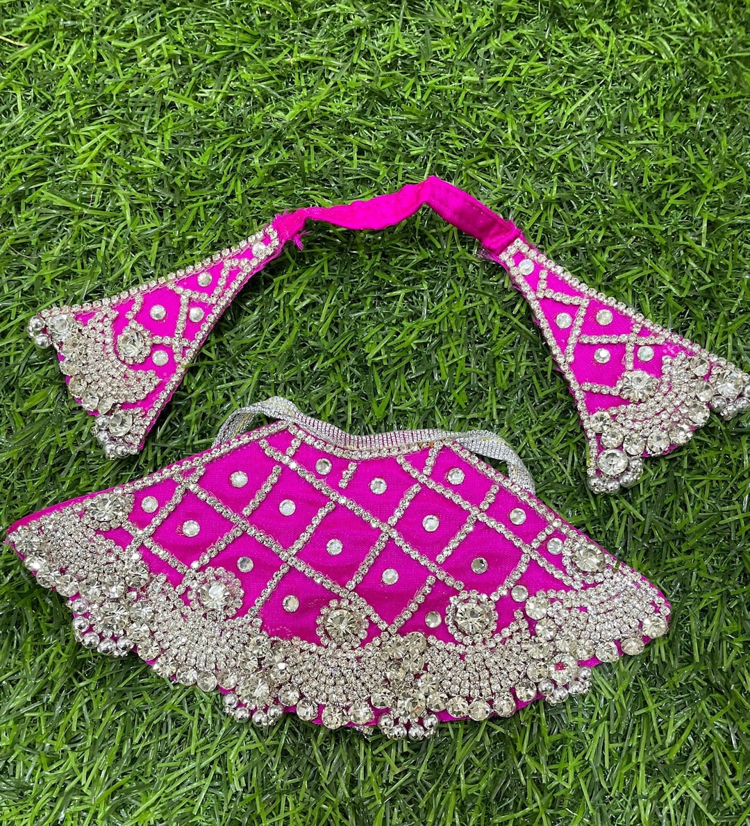 Amazing Heavy Work Pink Ganesh Ji , Radha Rani and Mata Rani Lehenga ...