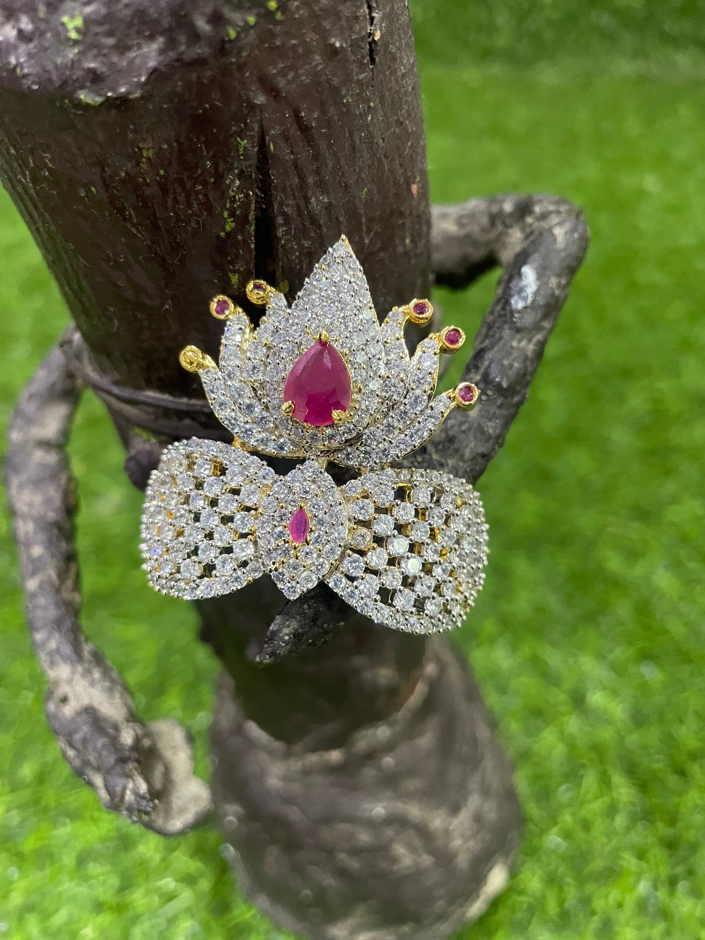 American Diamond Embellished Radha Krishna Mukut / Laddu Gopal Statue ...