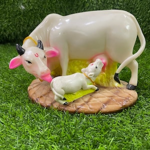 Beautiful White Hand Sculpted Cow and Calf Statue / Two Size Available ...