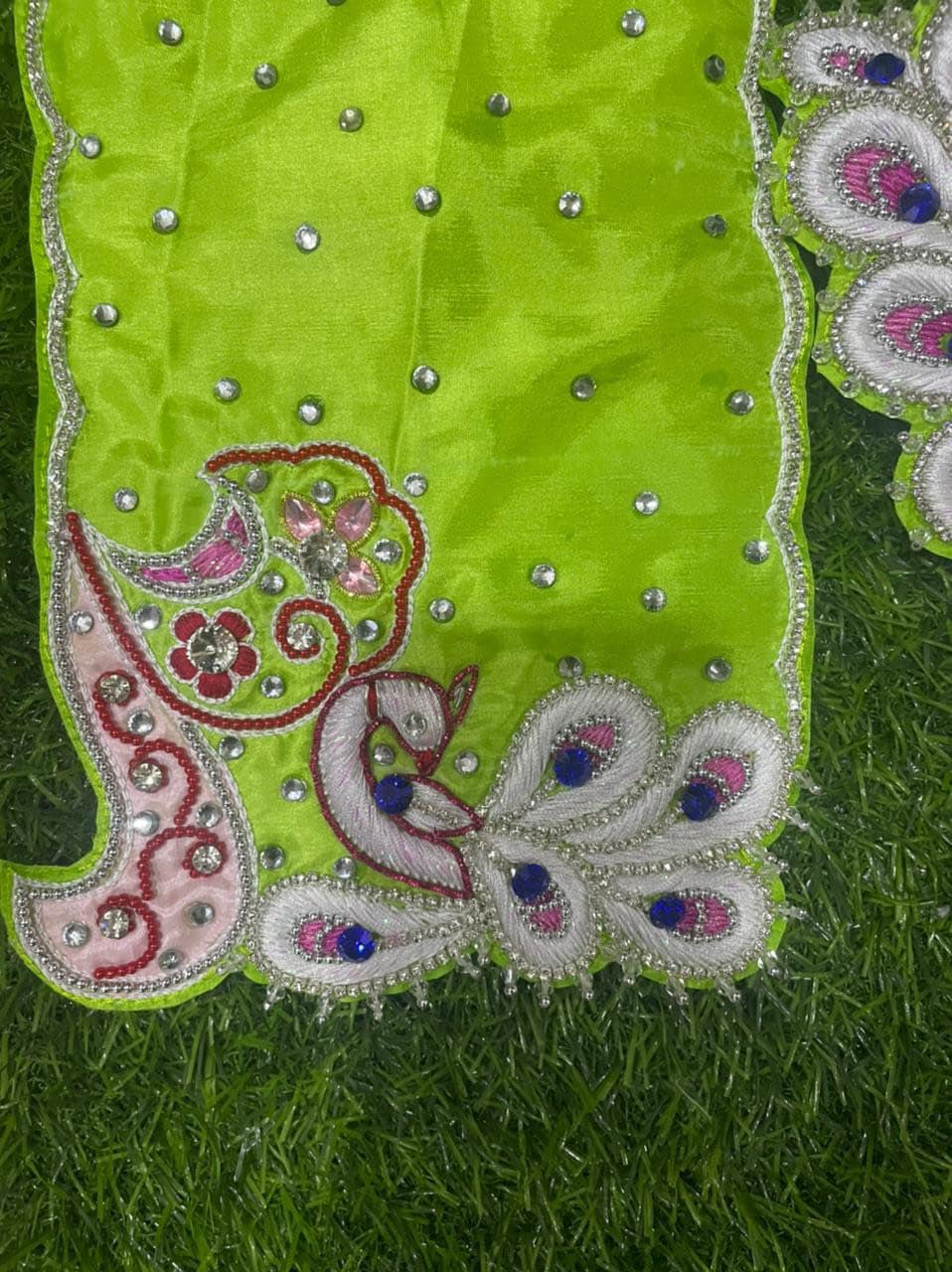Beautiful Resham Work Radha Krishna Dress on Green Silk / - Etsy