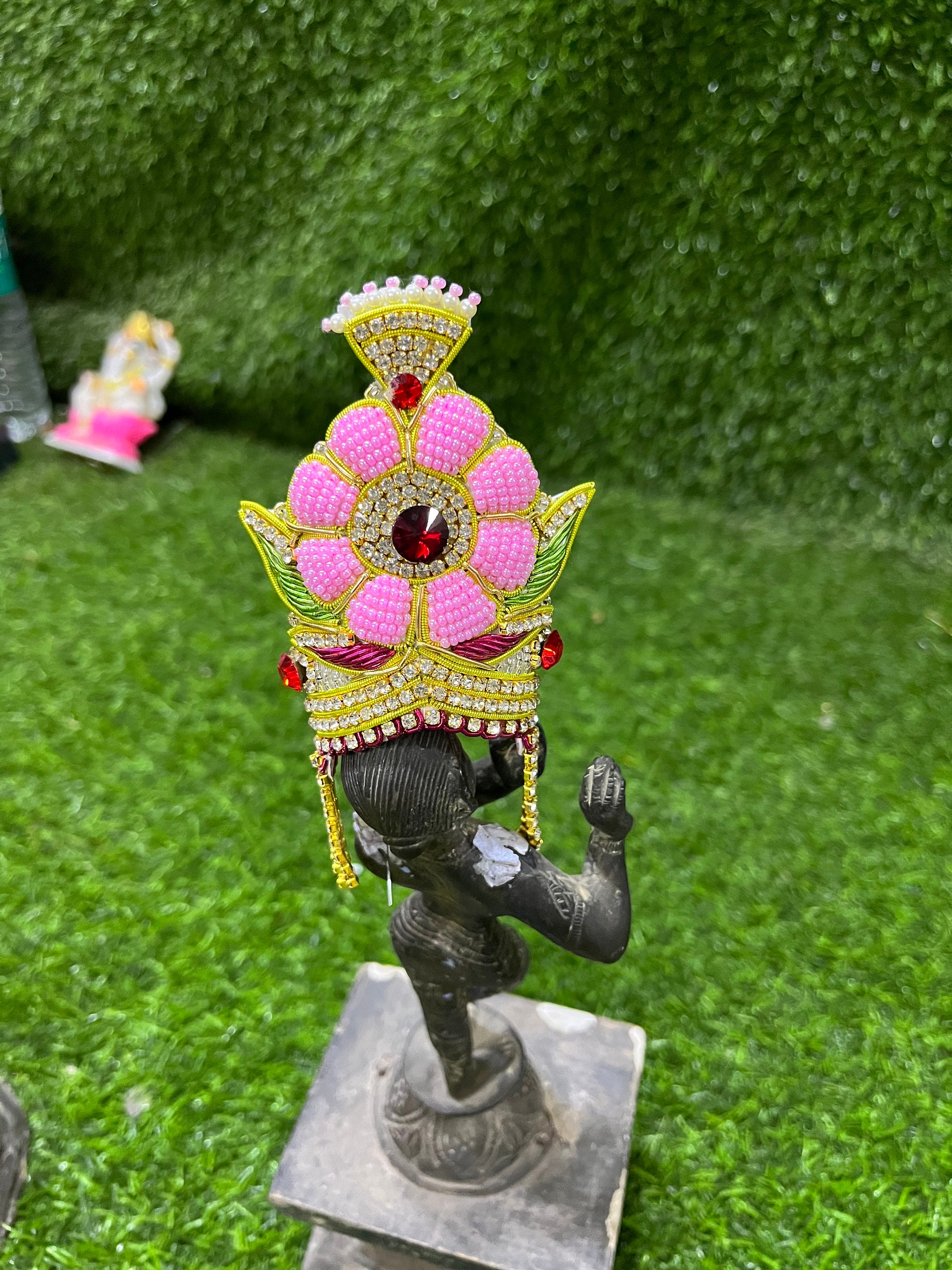 Pink Krishna Kanha Ji Mukut / Gopal Ji Pearl Work Crown / Jewellery for ...