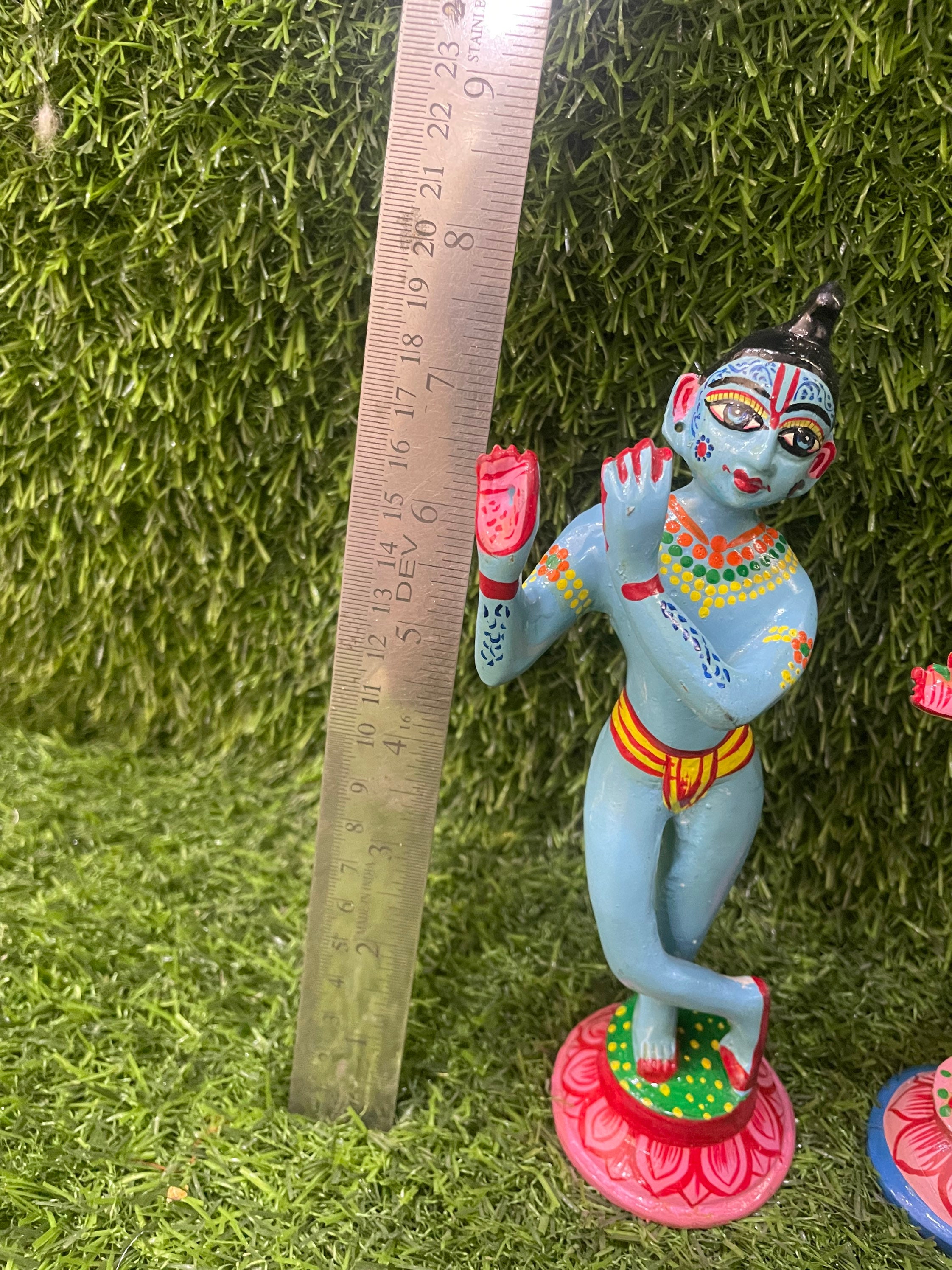 Hand Painted Brass Radha Krishna Idol / 8 Inch Height / Jugal Jodi ...