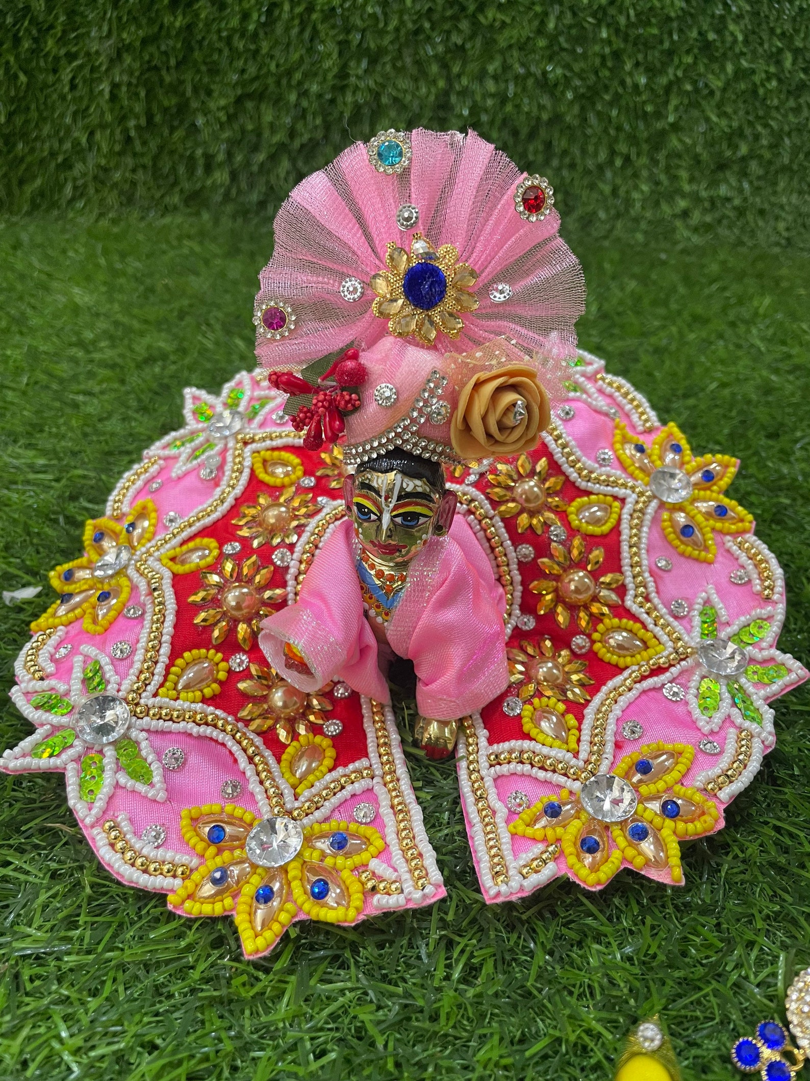 Designer Pink and Yellow Krishna Dress / Available for Size 0 , 1 , 2 ...