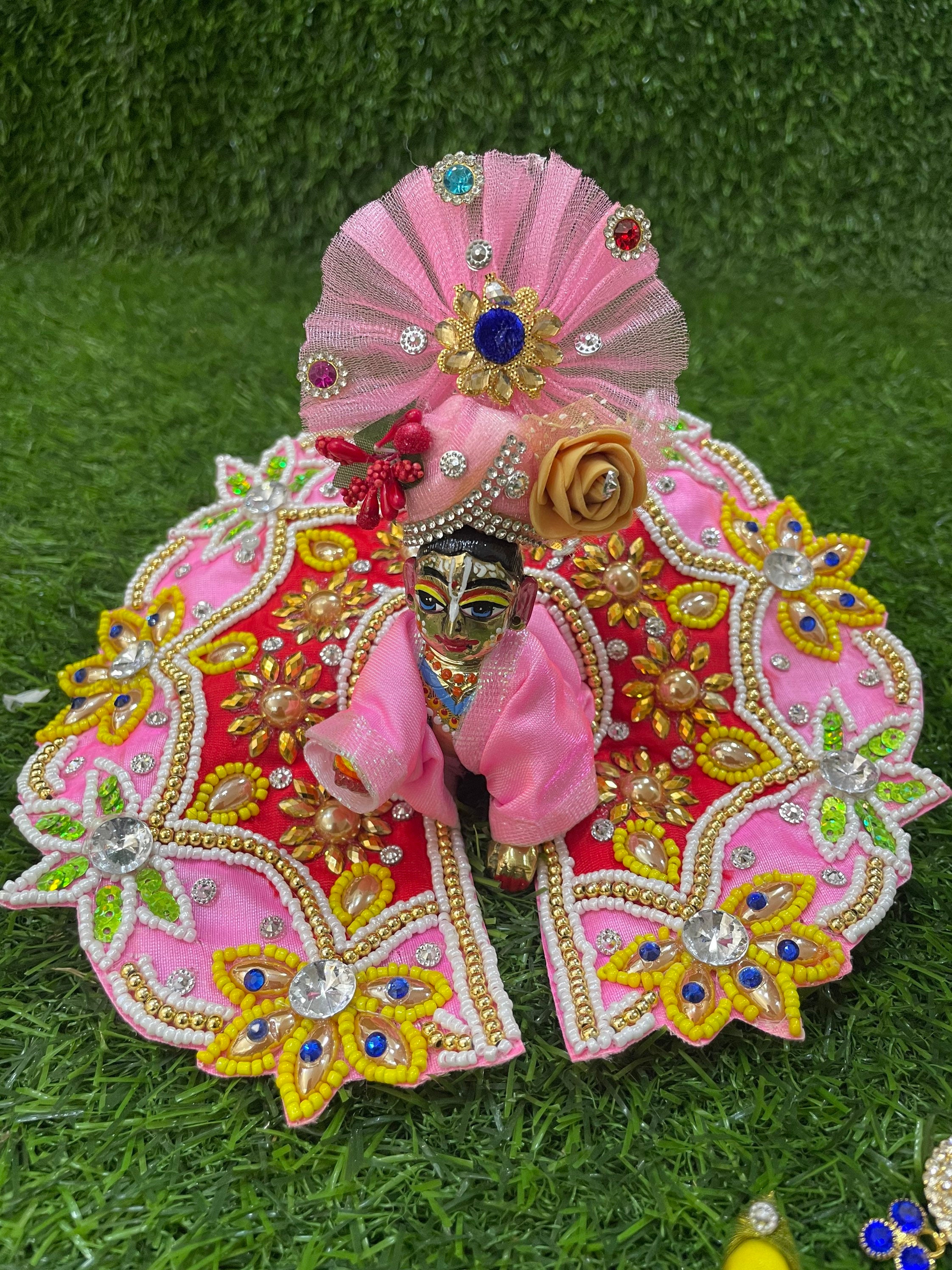 Designer Pink and Yellow Krishna Dress / Available for Size 0 , 1 , 2 ...