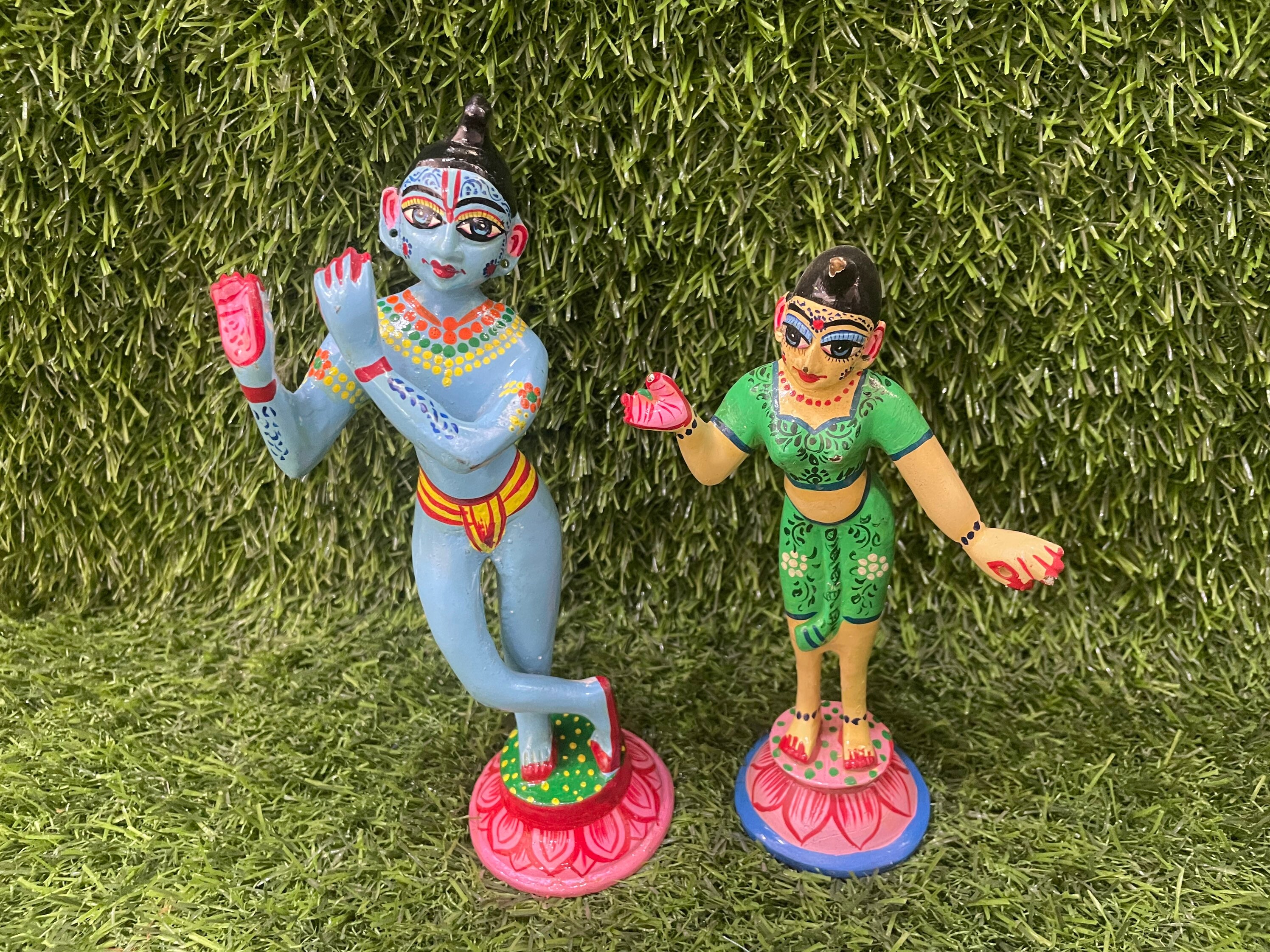 Hand Painted Brass Radha Krishna Idol / 8 Inch Height / Jugal Jodi ...