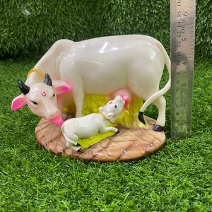 Beautiful White Hand Sculpted Cow and Calf Statue / Two Size Available ...
