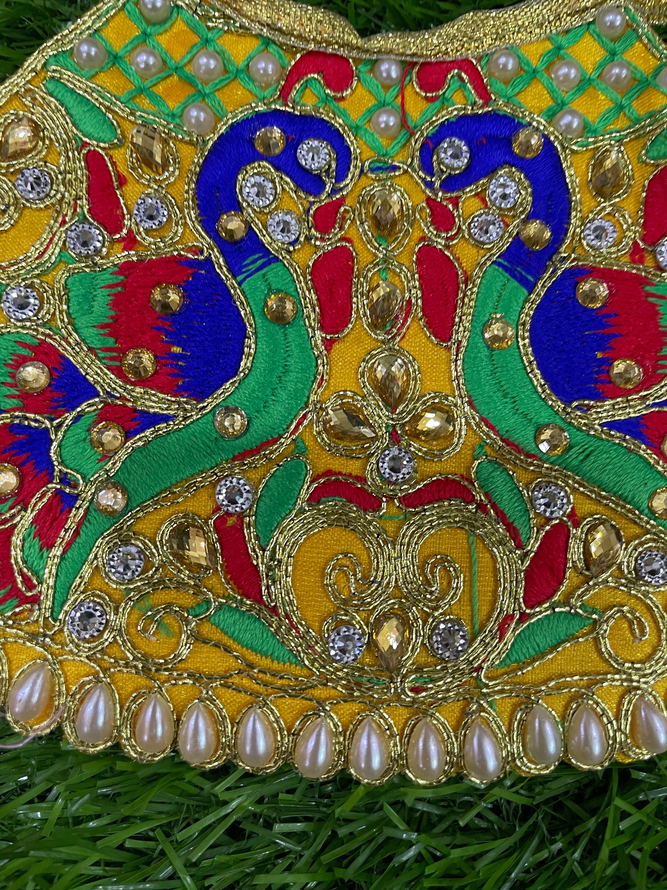 Amazing Ganesh Ji , Radha Rani and Mata Rani Lehenga Patka With Peacock ...