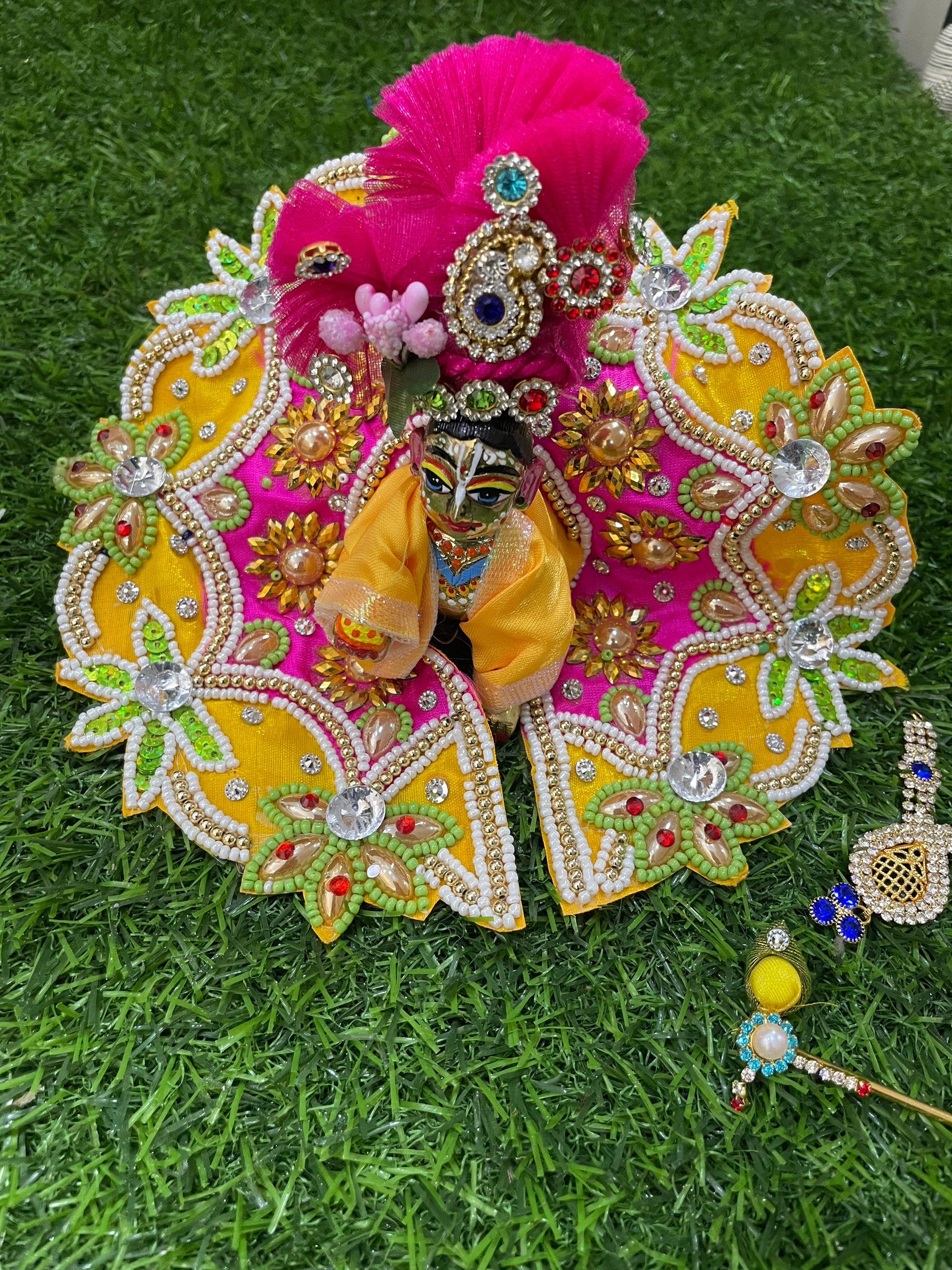 Designer Pink and Yellow Krishna Dress / Available for Size 0 , 1 , 2 ...