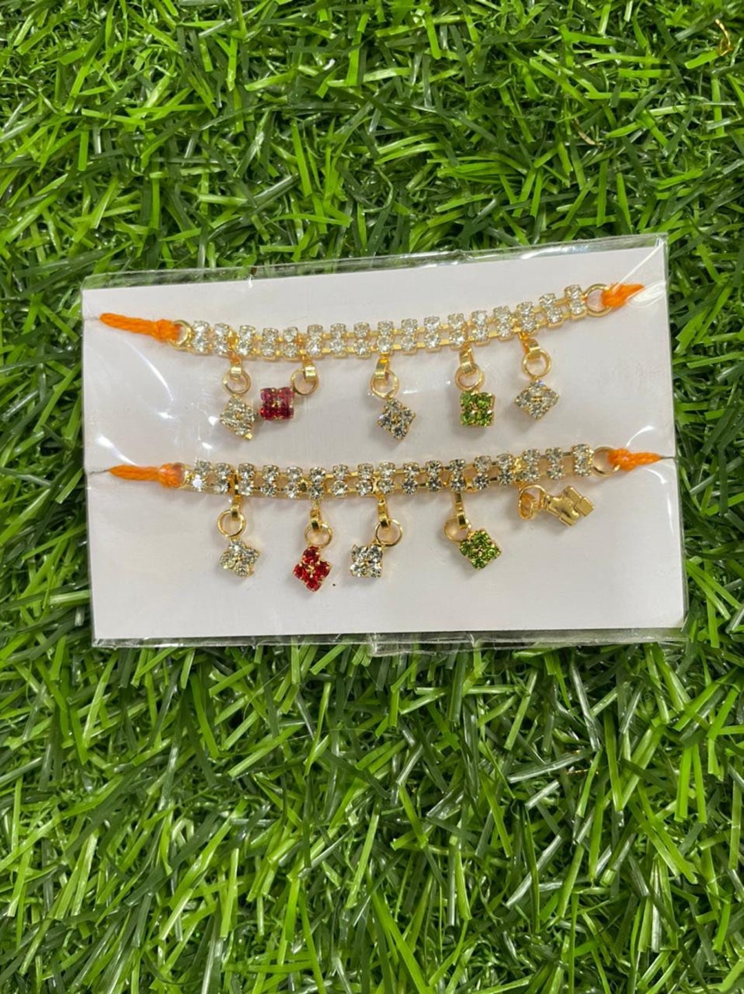 Stone Embellished Set of 2 Radha Krishna Anklets / Size 12 - 18 Inch ...