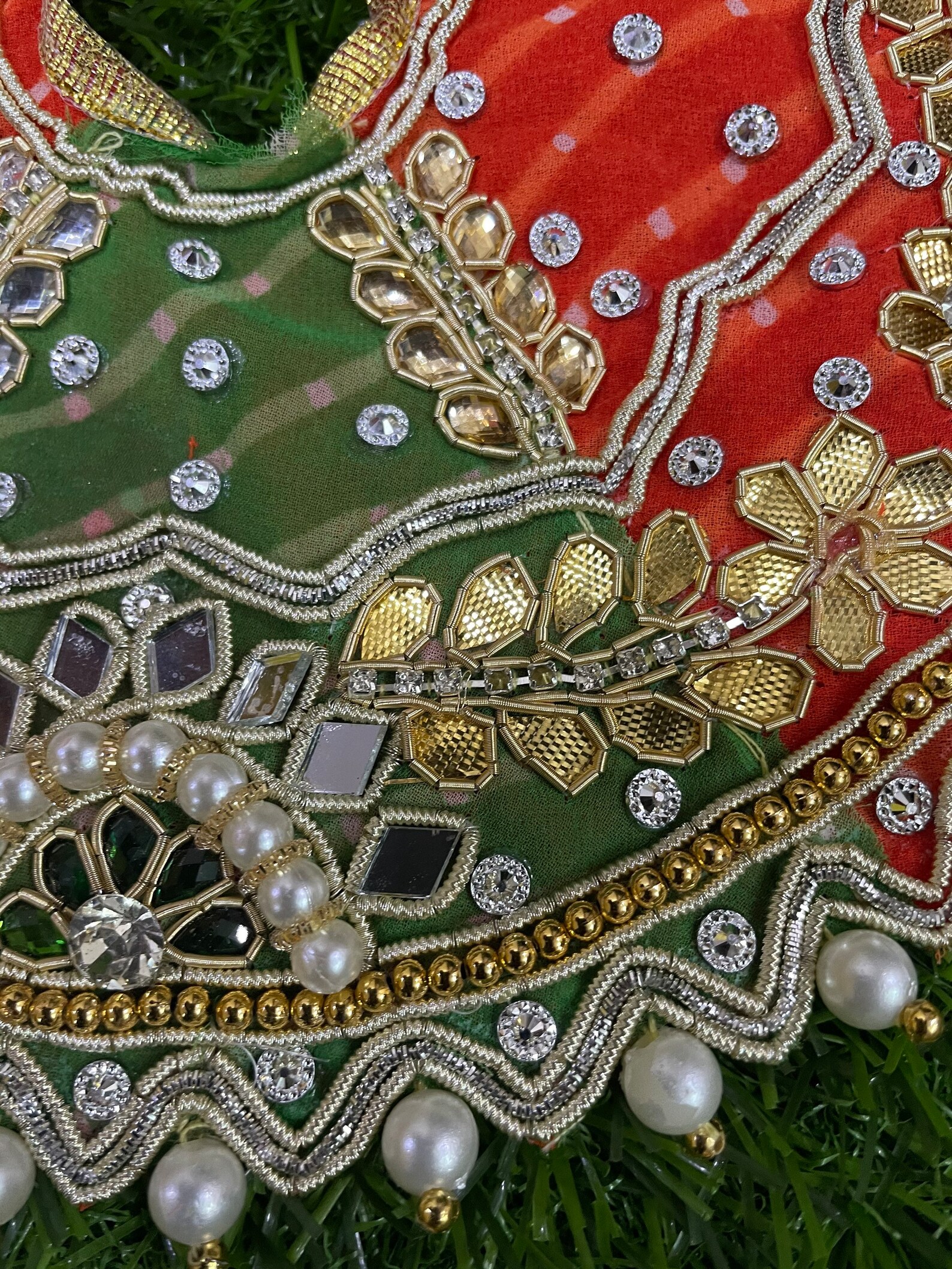 Beautiful Bandhej Radha Krishna Dress in Multicolour / Gota Patti Work ...