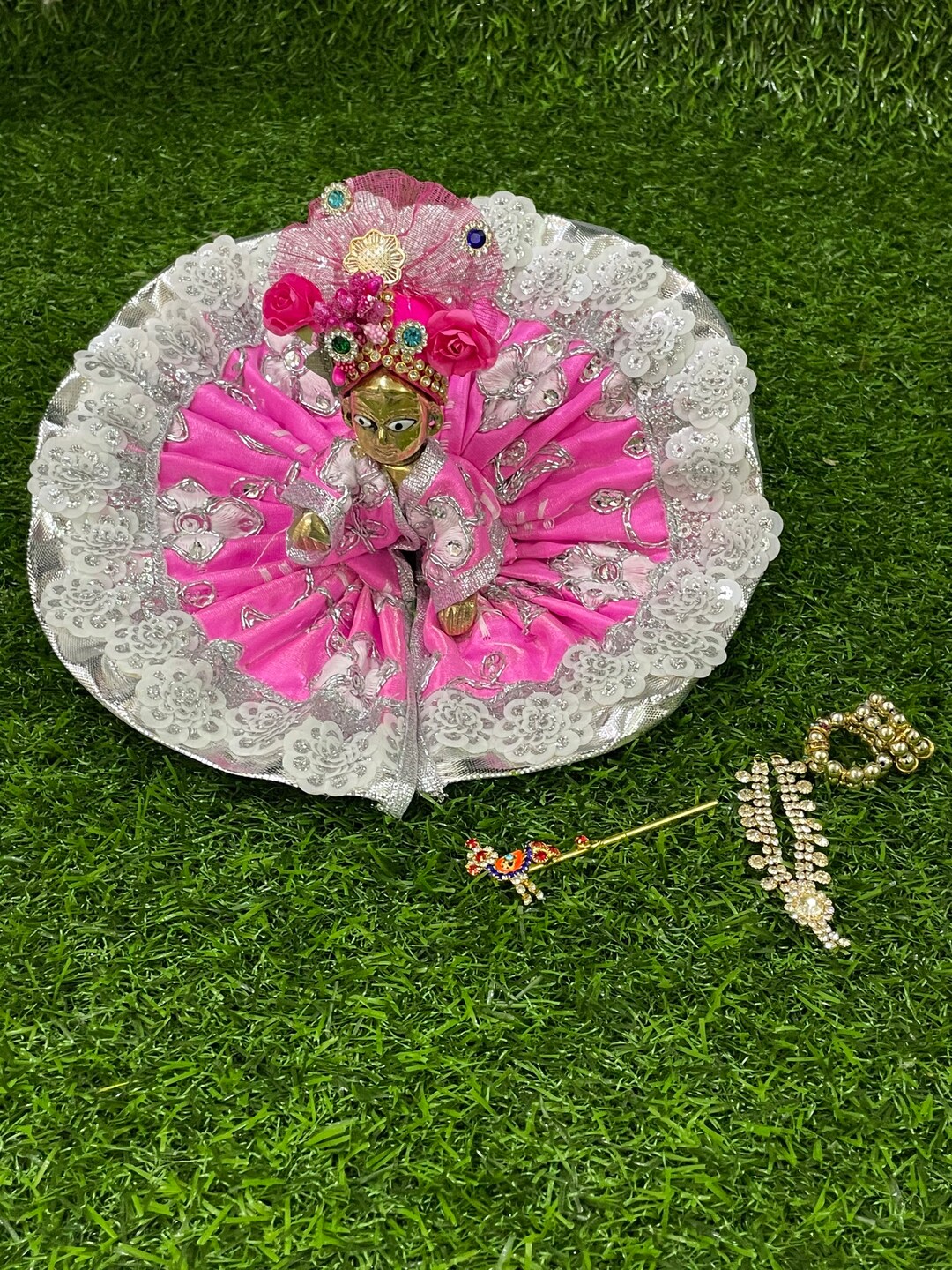 Laddu Gopal Poshak for Size 1 , 2 and 4 / Silver Lace Work on Silk ...