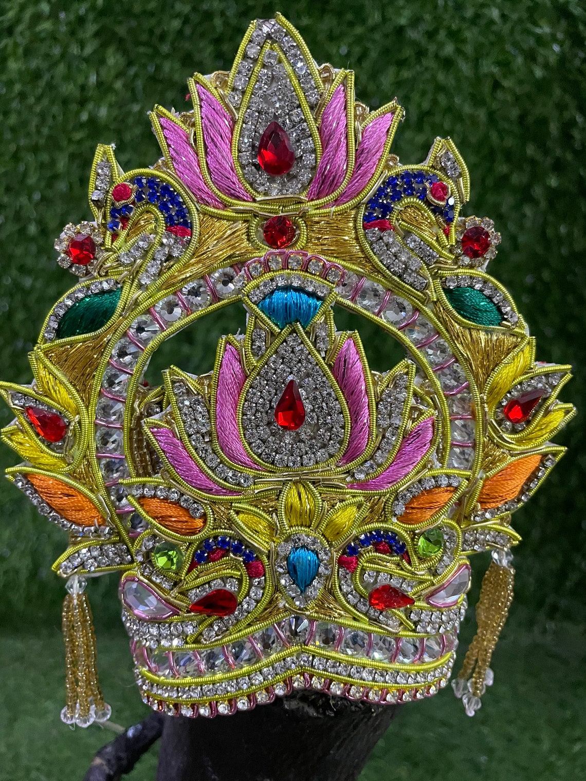 Krishna Mukut / Gopal Ji Stone Crown / Jewellery for HEAD Circumference ...