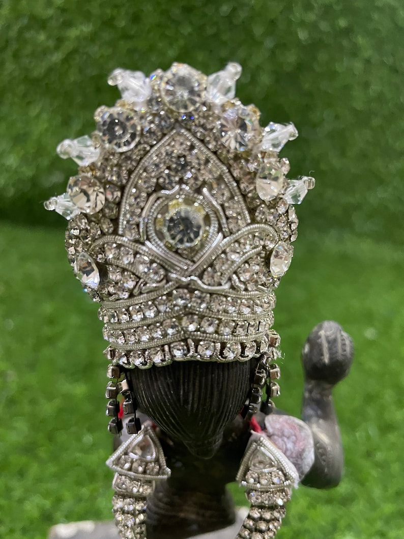 Krishna Mukut / Gopal Ji Stone Crown and Mala / Jewellery for Size 2, 3 ...