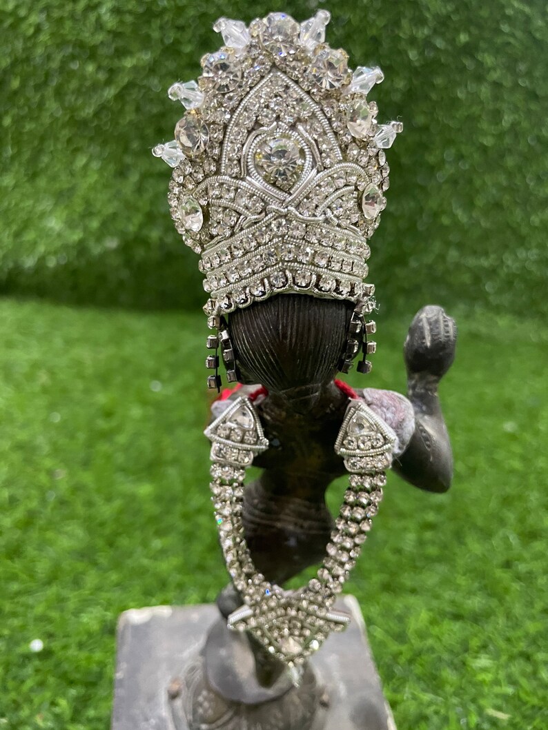 Krishna Mukut / Gopal Ji Stone Crown and Mala / Jewellery for Size 2, 3 ...