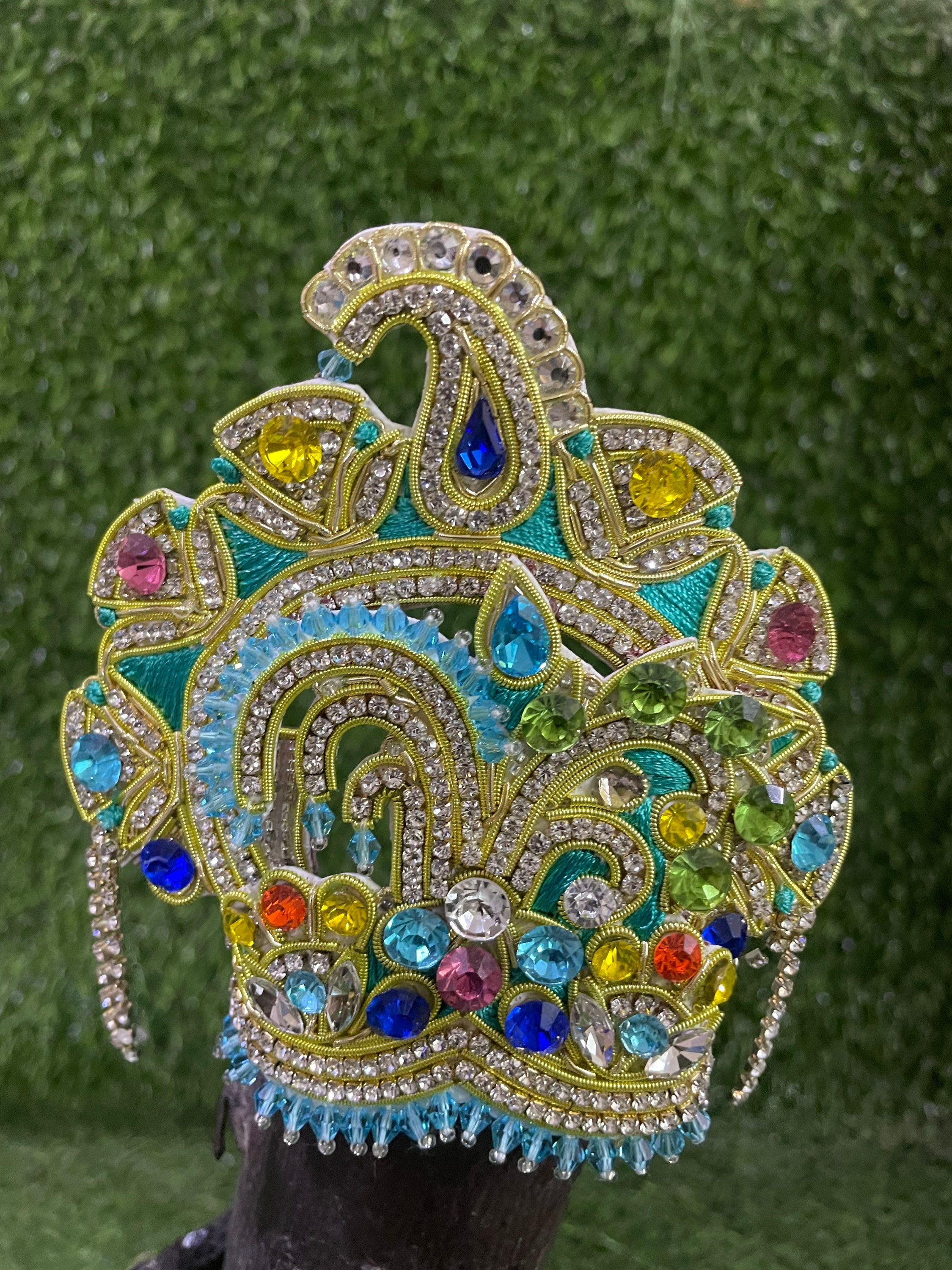 Embellished Krishna Mukut / Gopal Ji Multicolour Stone Crown ...