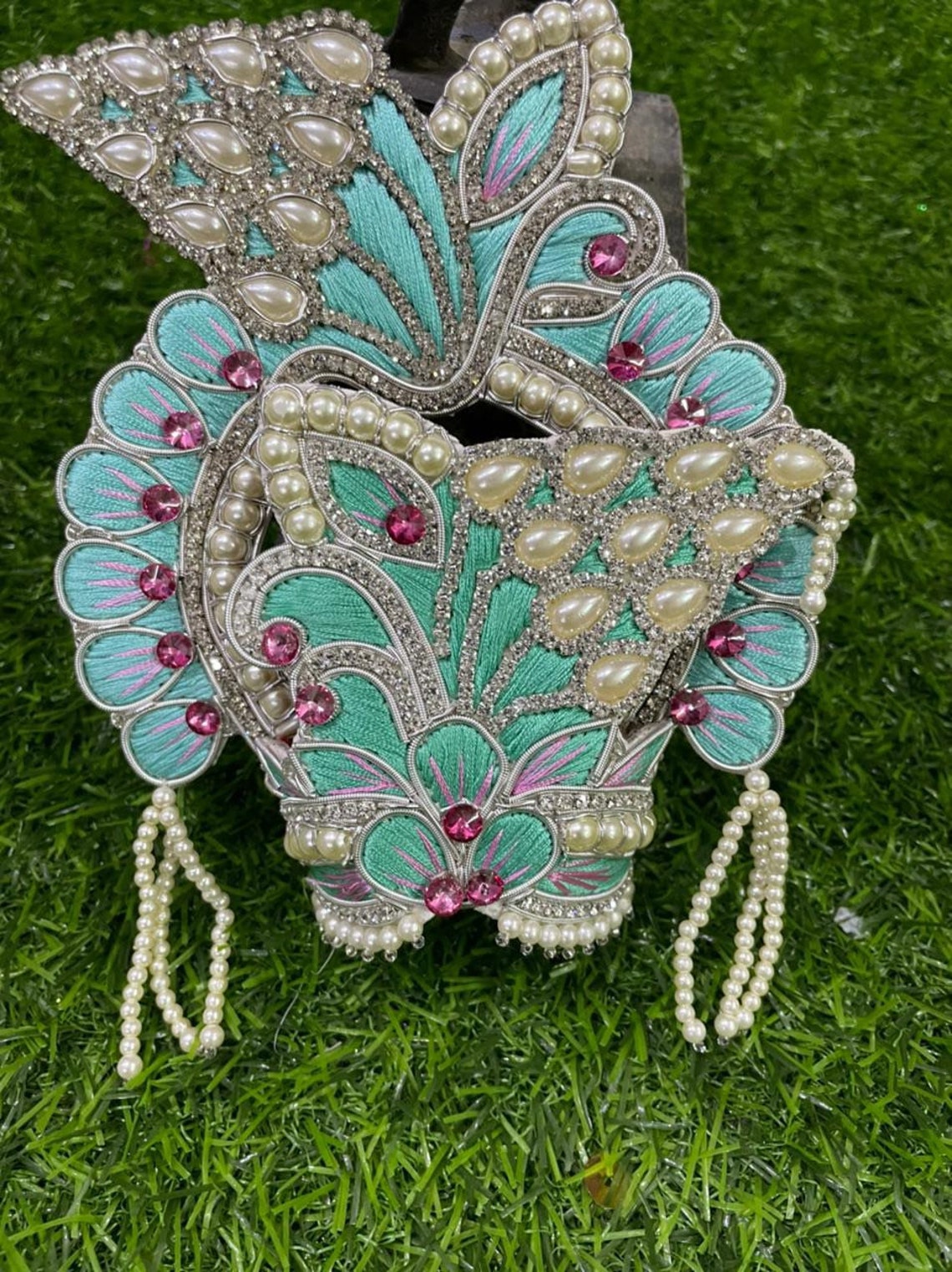 Embellished Blue Krishna Mukut / Gopal Ji Stone Crown / Jewellery for ...