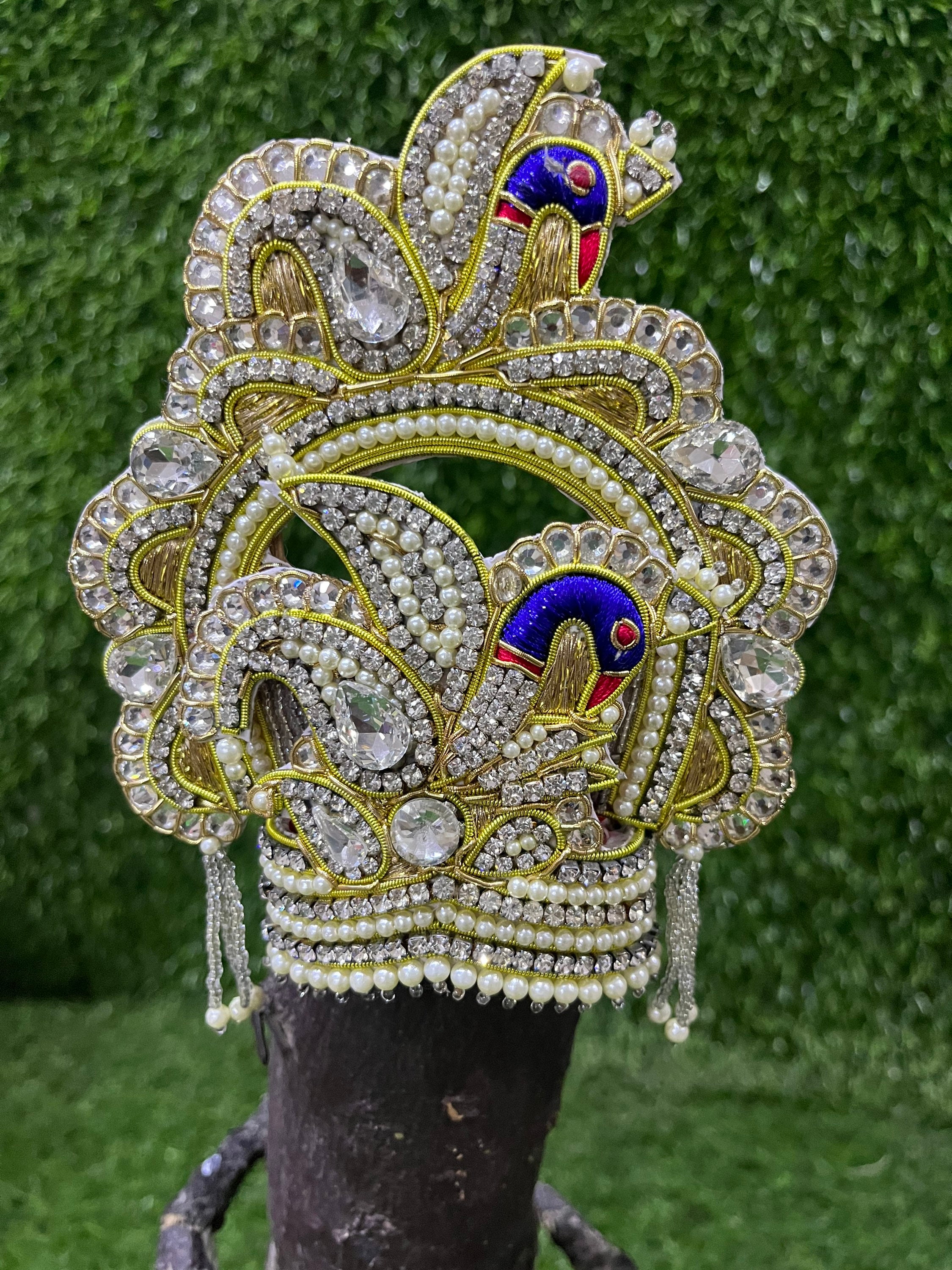 Krishna Mukut / Gopal Ji Stone Crown / Jewellery for HEAD Circumference ...