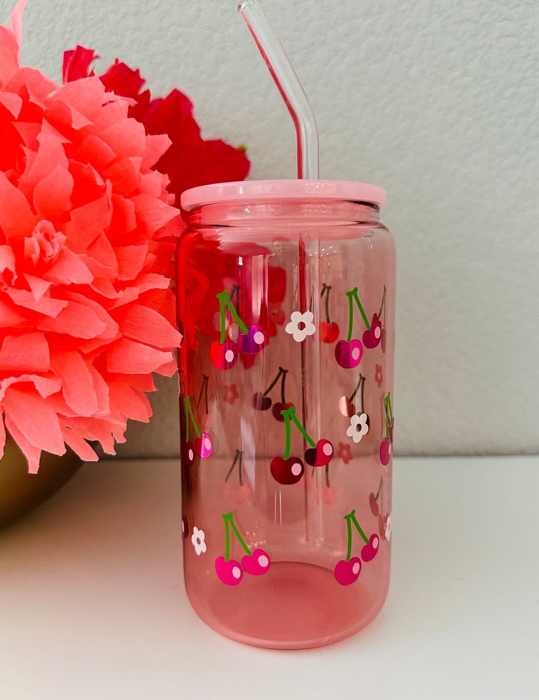 Hot Pink Cherry Pink Colored Glass Can - Etsy