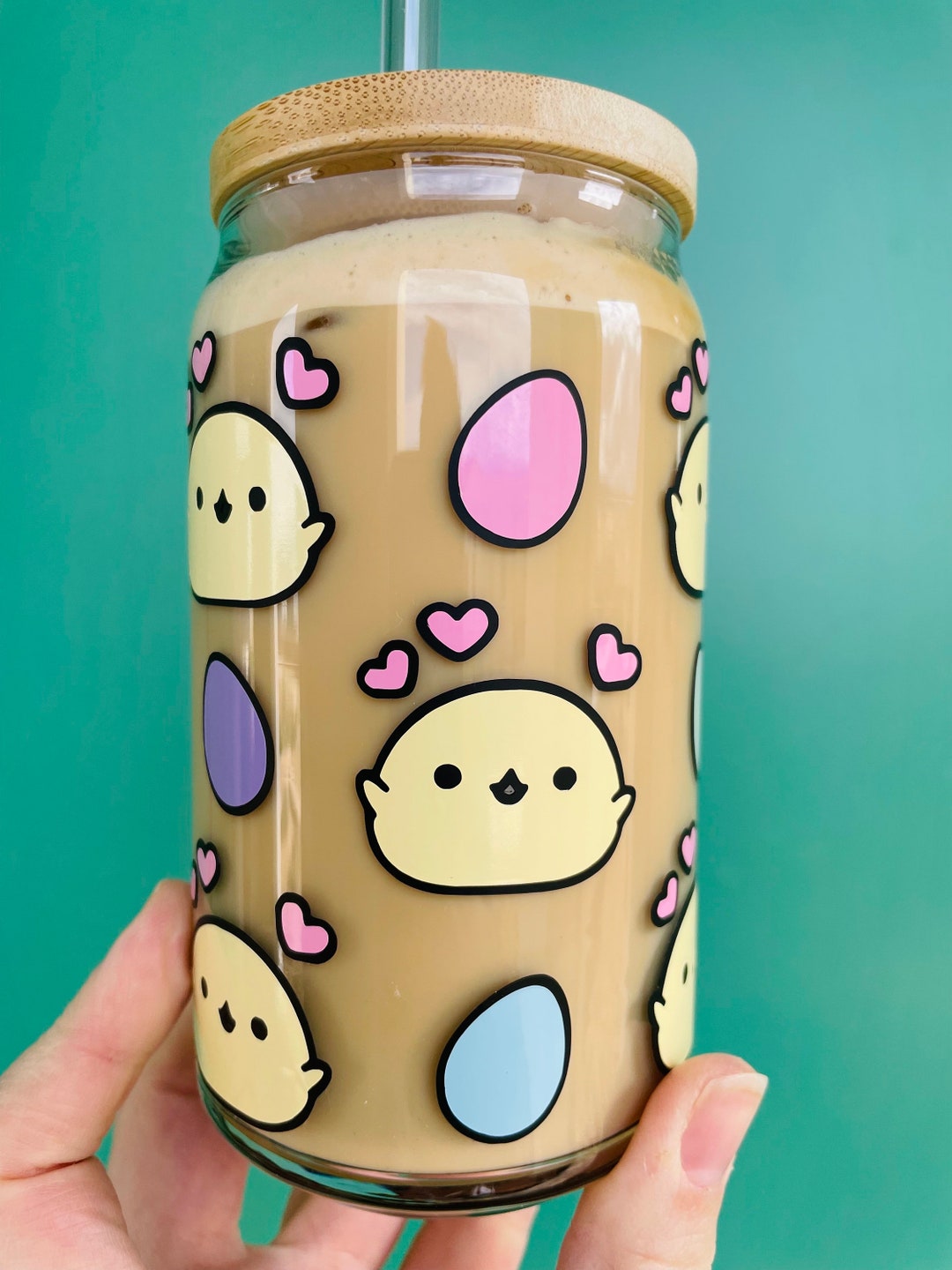 Springtime Baby Chicks Glass Can, Gift for Spring, Easter Gift, Baby ...